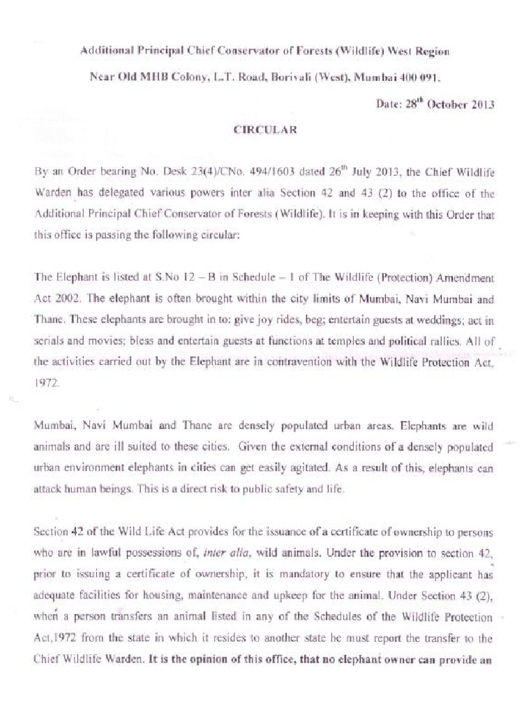 Elephants Entry Banned in Mumbai and Thane-2013 | PDF