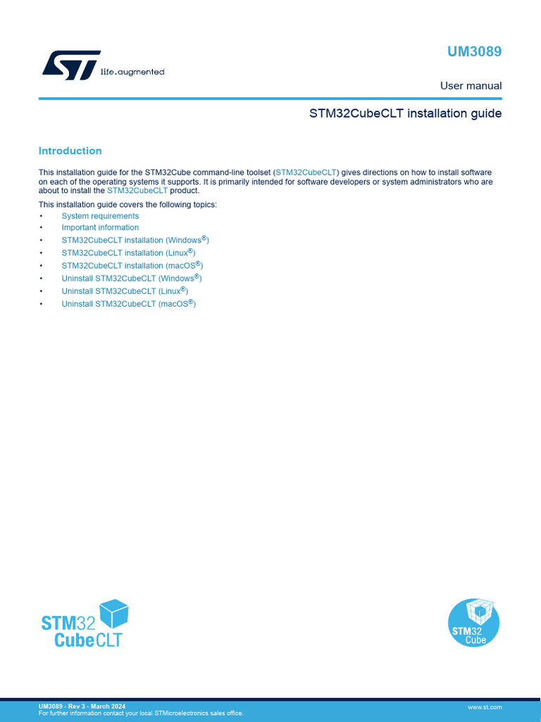 Um3089 Stm32cubeclt Installation Guide Stmicroelectronics | PDF | Installation (Computer ...