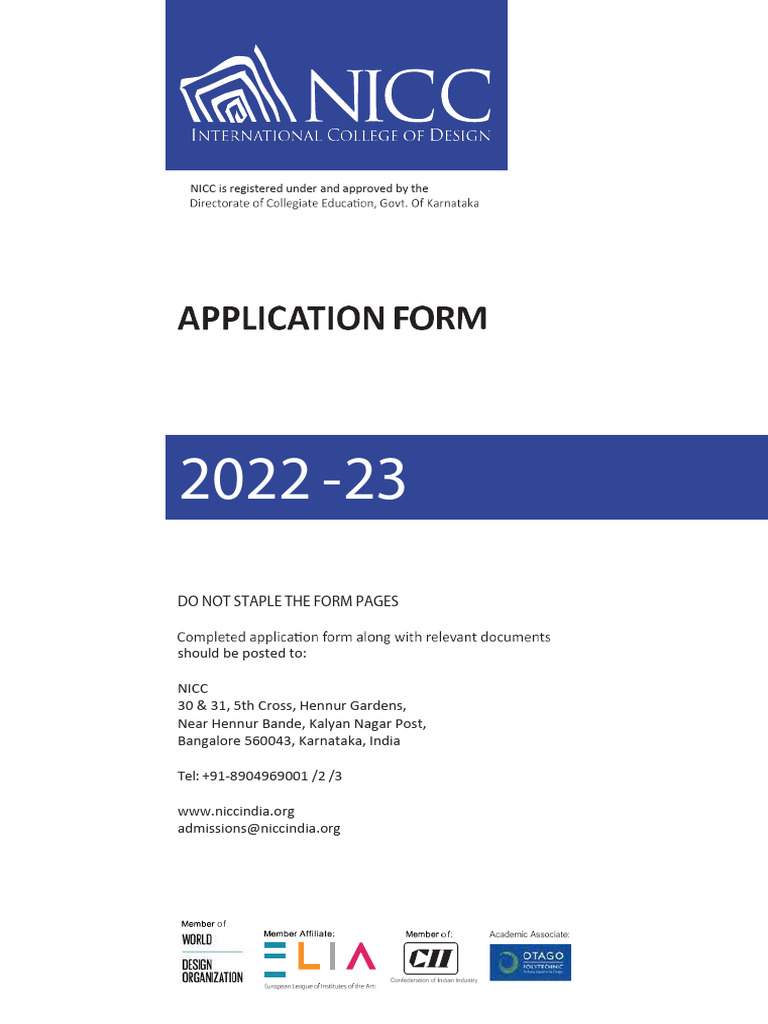 NICC - Application 2022 23 | PDF | University And College Admission