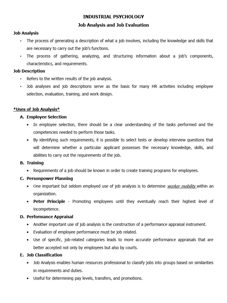 Industrial Psychology Job Analysis and J | PDF | Employee Relations ...