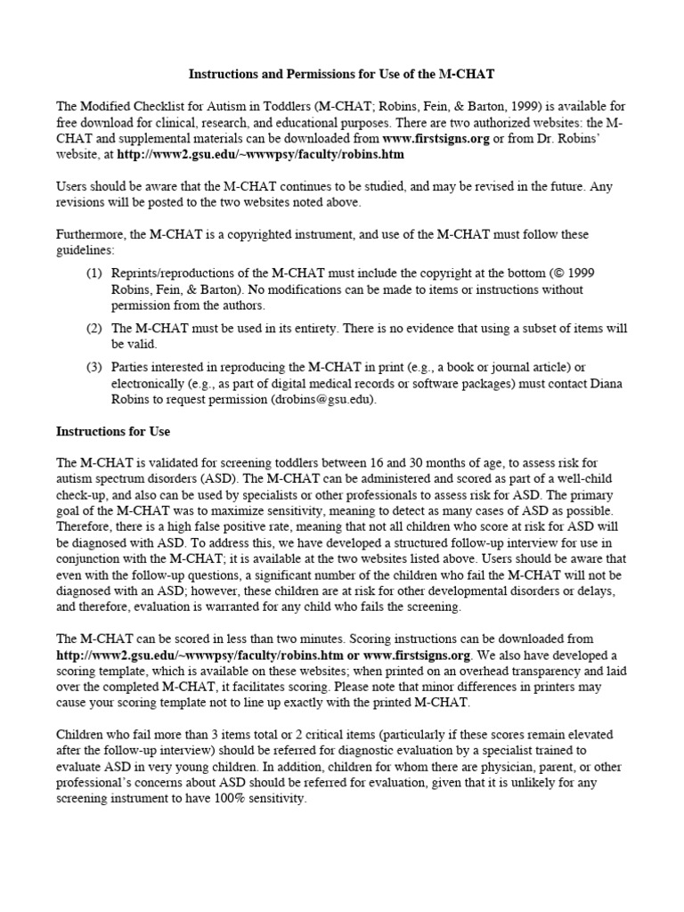 M CHAT Handouts | PDF | Autism Spectrum | Childhood