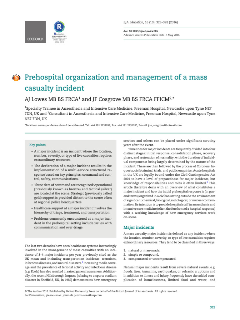 11.Prehospital organization and management of a mass casualty incident | PDF | Emergency ...