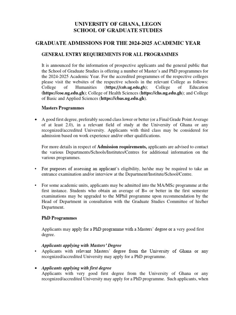 2024-2025 Academic Year Regular Graduate Programmes Advert ...