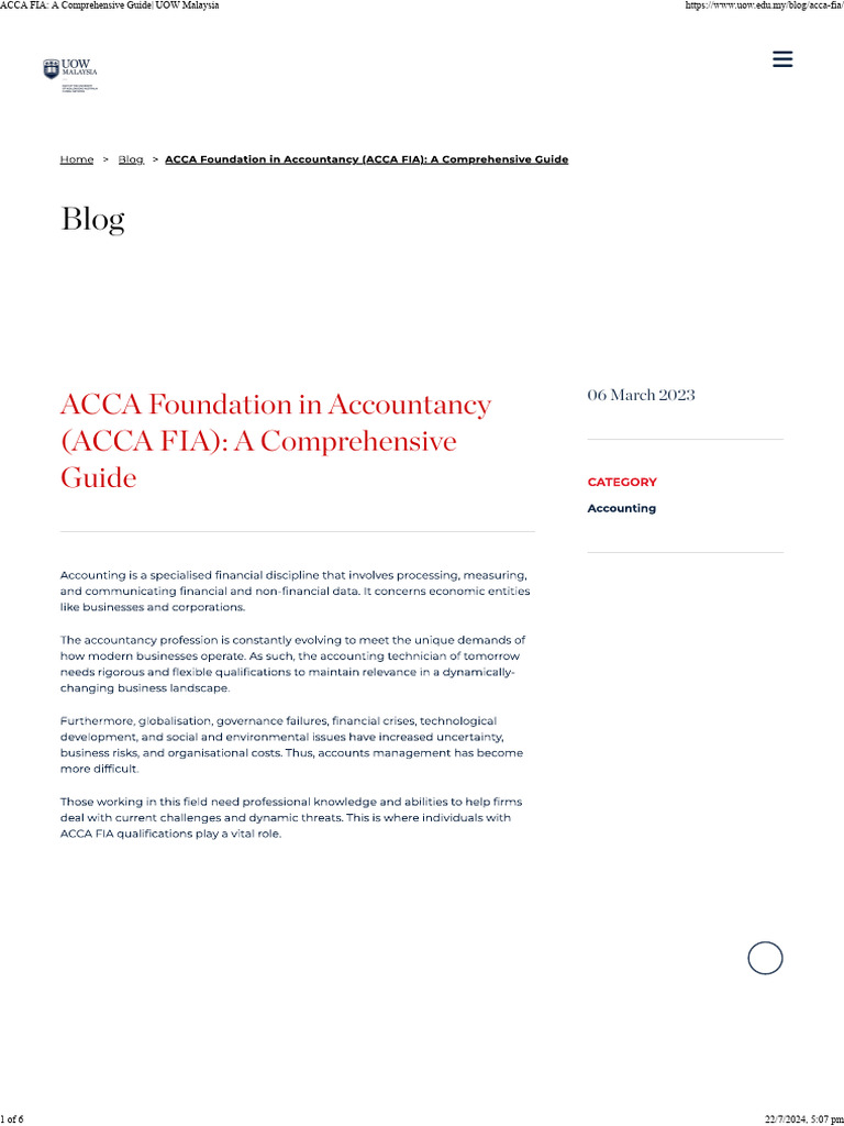 ACCA FIA - A Comprehensive Guide - UOW Malaysia | PDF | Accounting