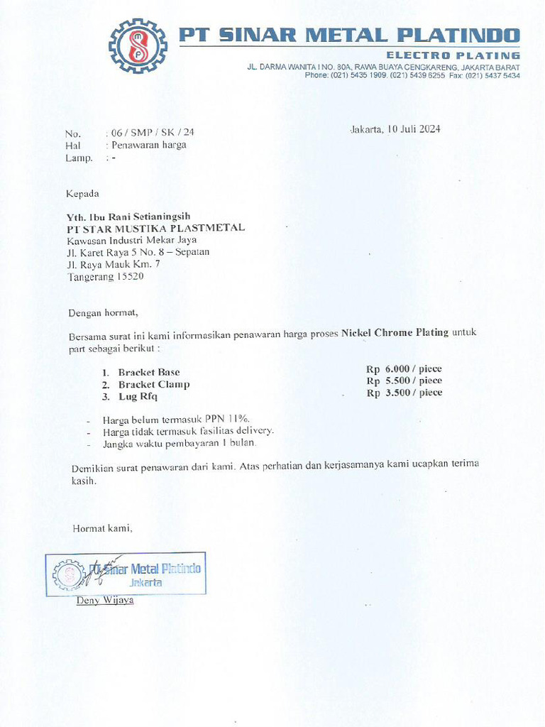 Surat Penawaran Harga Bracket Dan Lug | PDF