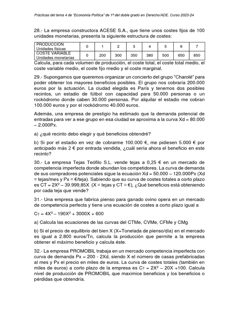 Ejercicios Tema4 EPabril24-2 | PDF | Mercado (economía) | Business