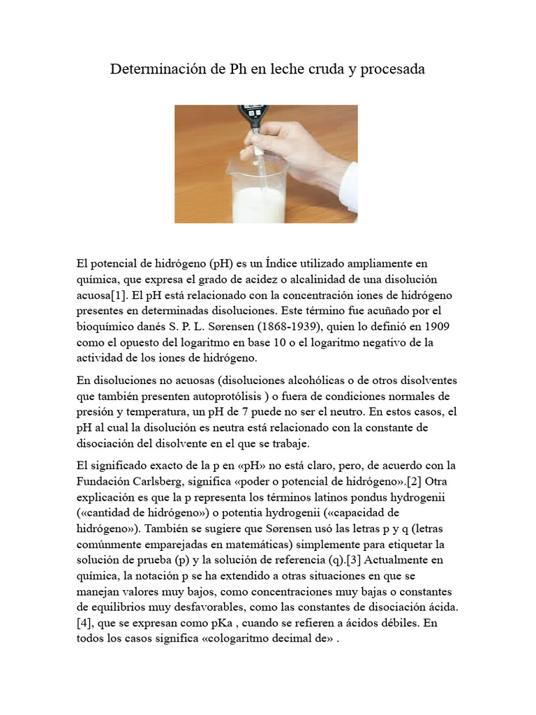 Determinación de PH en Leche Cruda y Procesada | PDF | Ph | Química