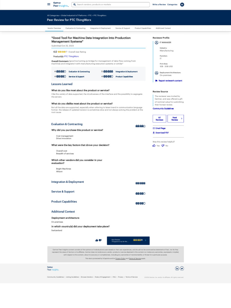 Review - Global Industrial IoT Platforms - PTC - PTC ThingWorx - Display | PDF | Internet Of ...