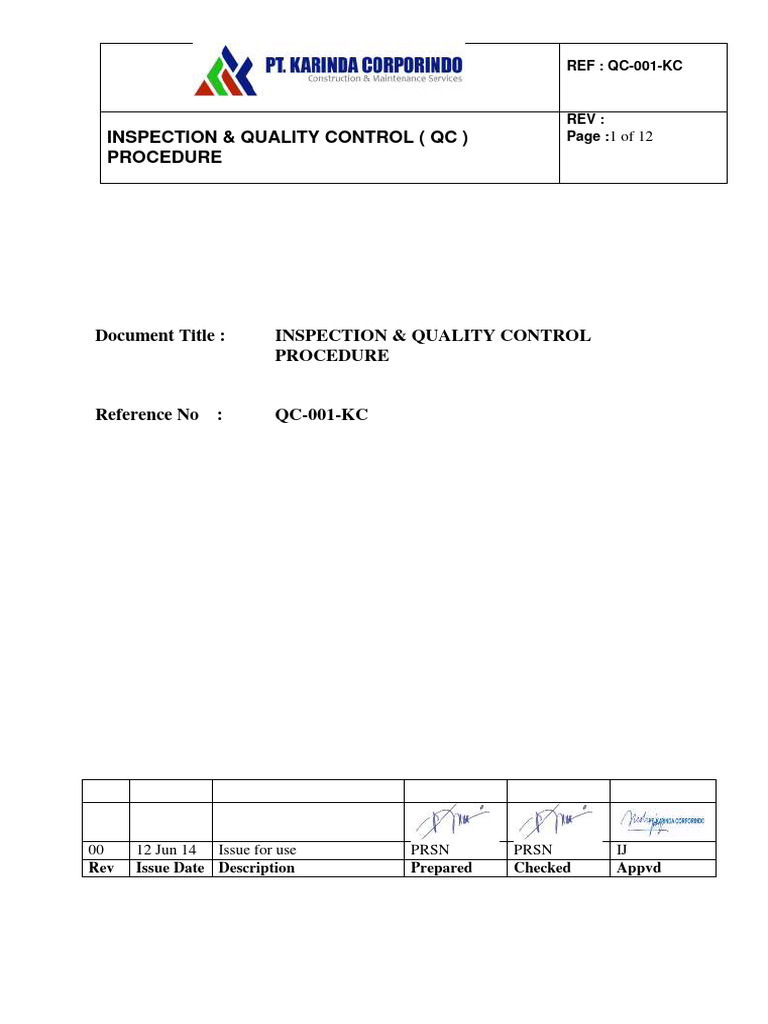 Quality Control & Inspection Procedure | Download Free PDF | Specification (Technical Standard ...