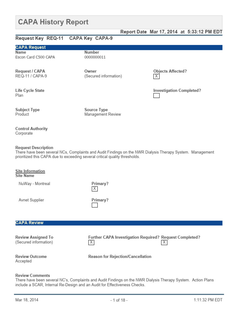 CAPA Audit Trail Report | PDF | Risk | Risk Assessment