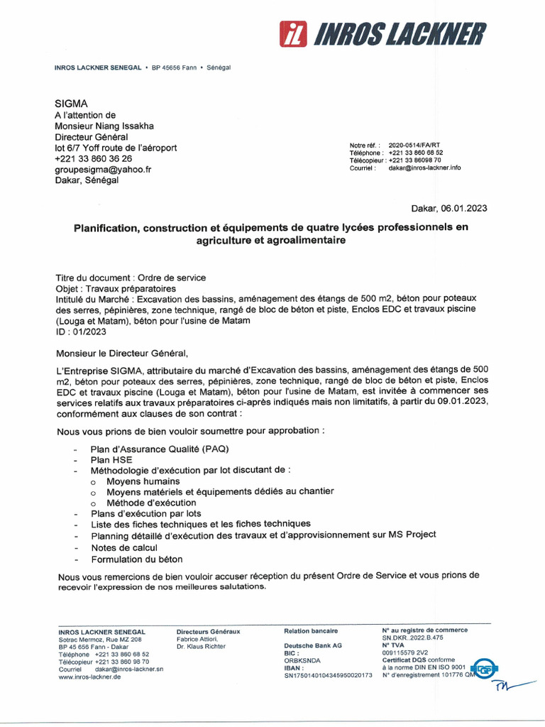 Ordre de Service - SIGMA | PDF