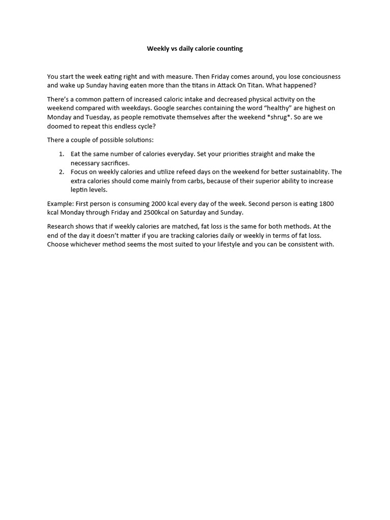 Weekend Calorie Strategy | PDF | Wellness