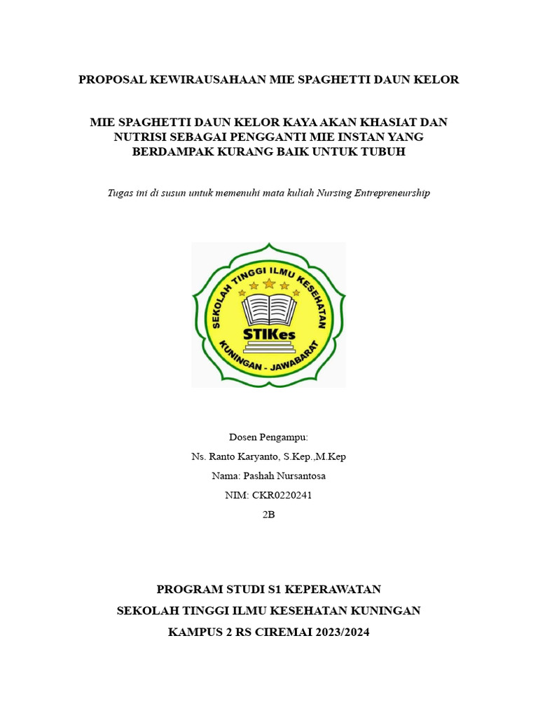 Proposal Kewirausahaan Mie Spaghetti Daun Kelor | PDF