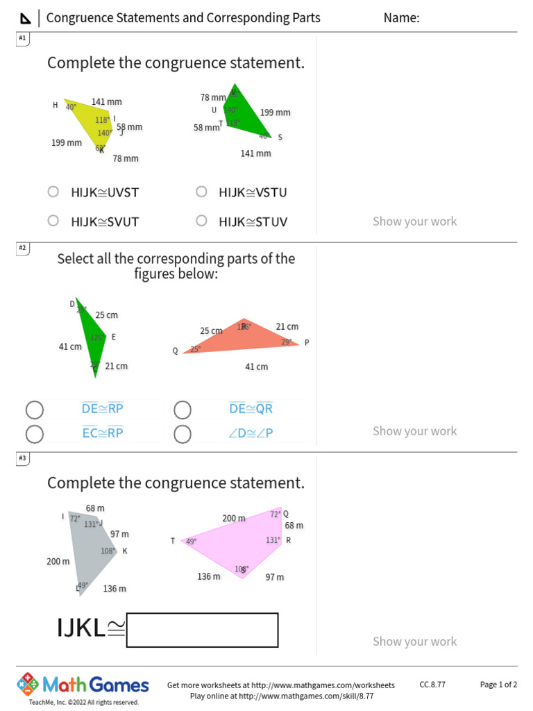 8 77 Congruence Statements and Corresponding Parts | PDF | Freedom Of ...