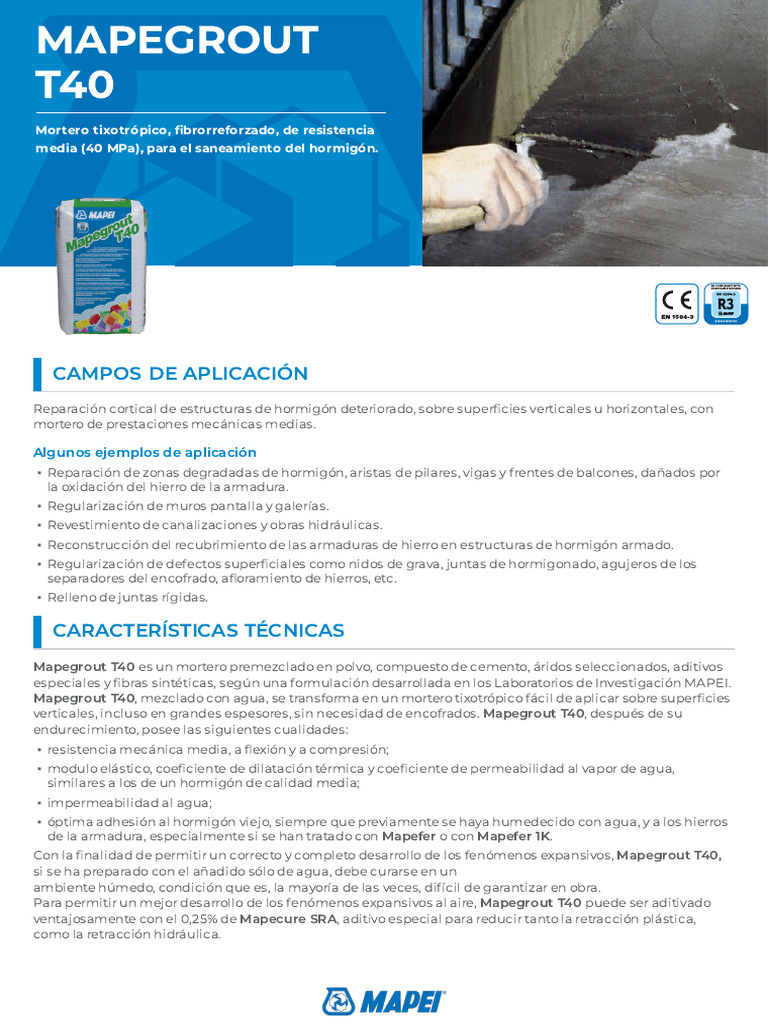 Mortero Mapegrout T40 para Reparación de Hormigón | PDF | Hormigón ...