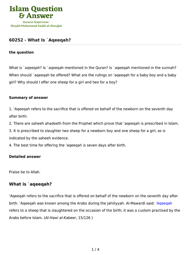 What Is 'Aqeeqah | PDF | God In Islam | Hadith