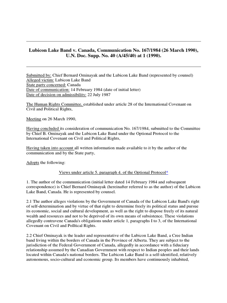 Lubicon Lake Band v. Canada, Communication | PDF | Lawsuit | Injunction