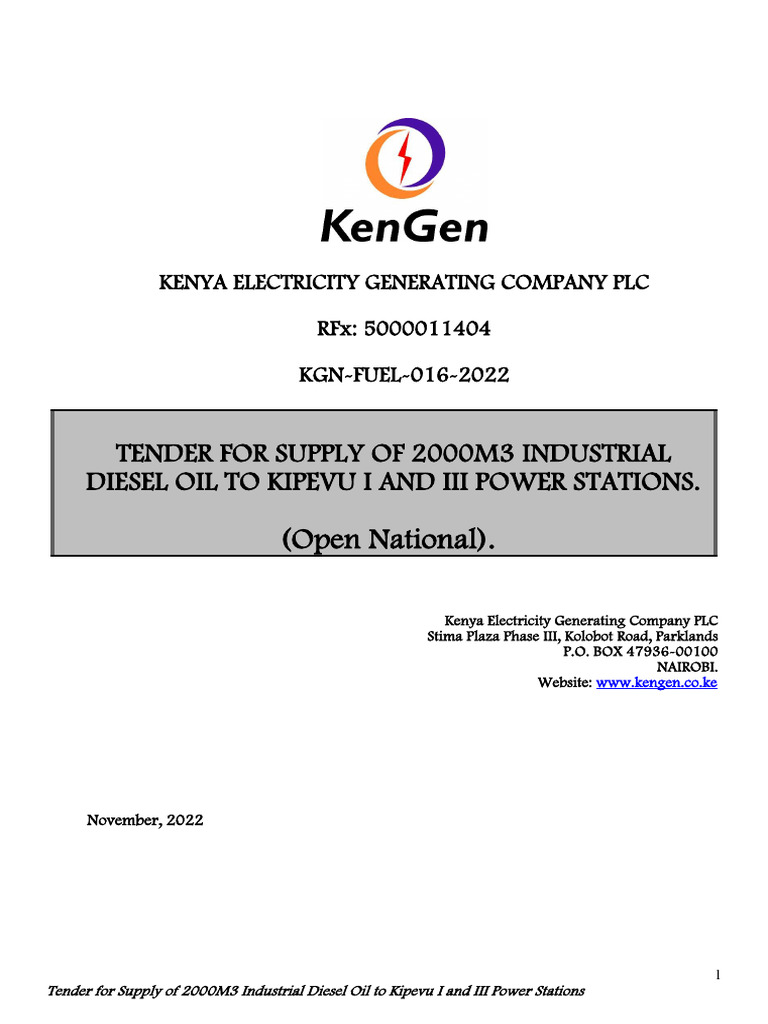 Kgn-fuel-016-2022-Tender For Supply of 2000m3 Industrial Diesel Oil To ...