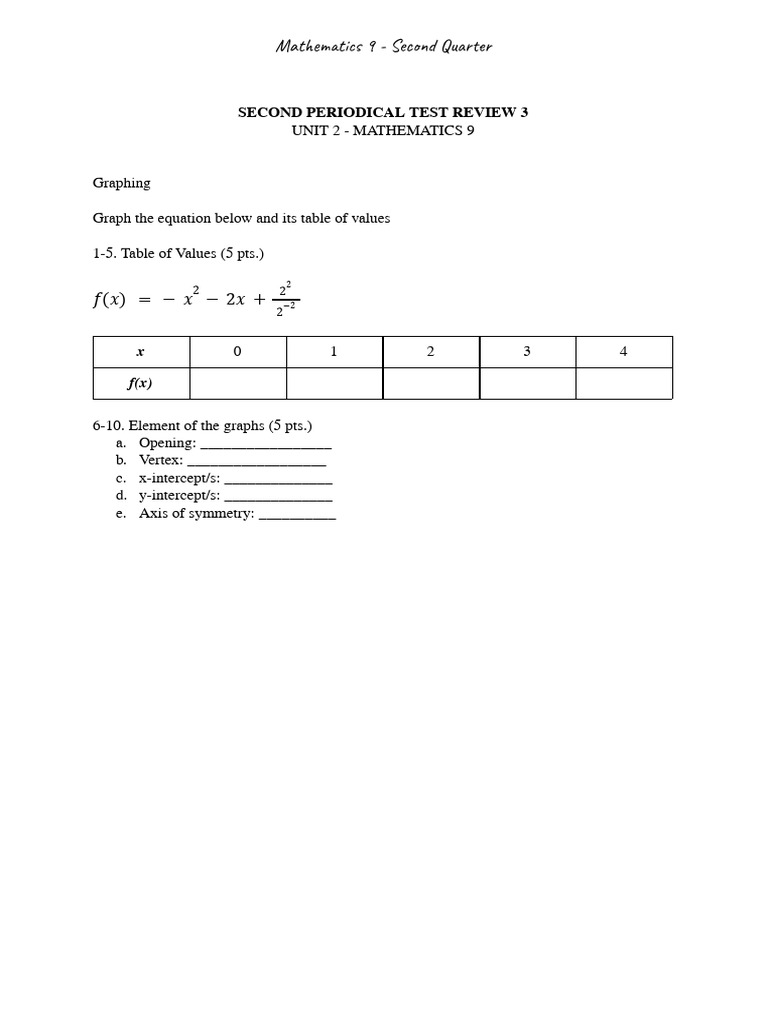 Second Periodical Test Review in Math 9 - Review Test 3 | PDF