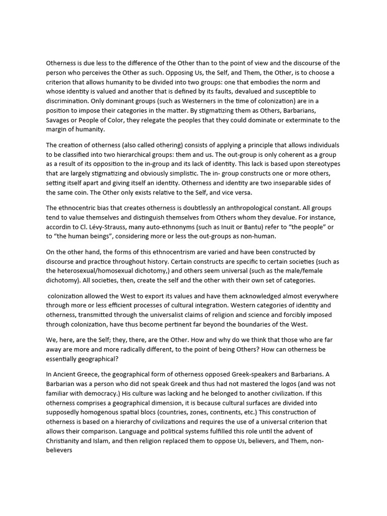 Understanding Otherness and Identity | PDF | Social Psychology ...