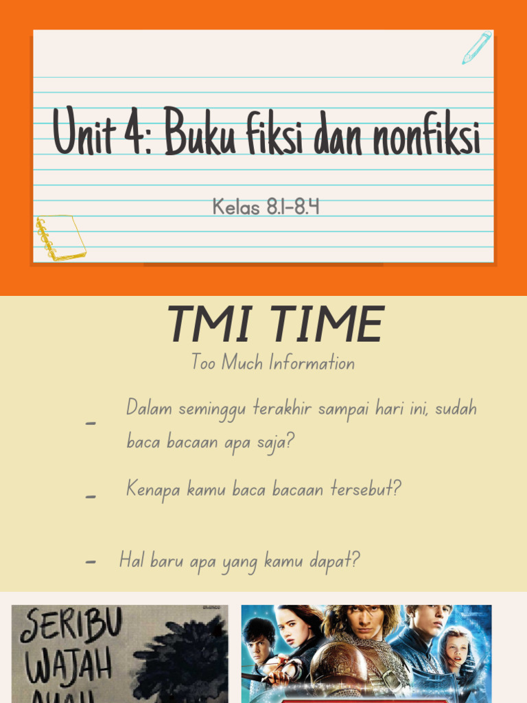 TP 2023-2024_Bahan Ajar Unit 2_PPT 1_Ciri Dan Perbedaan Bacaan Fiksi Dan Non Fiksi) | PDF