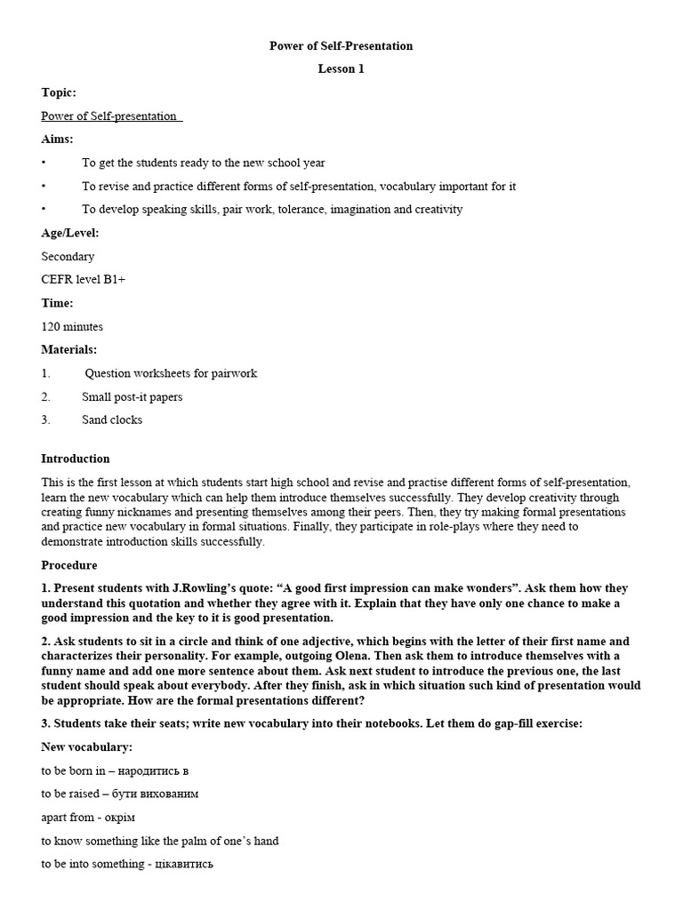 First Lesson 10th Form Plan | PDF | Job Interview | Interview