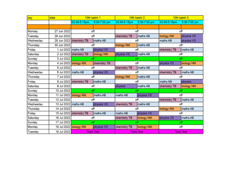 Weekly Class Schedule: June-July 2022 | PDF