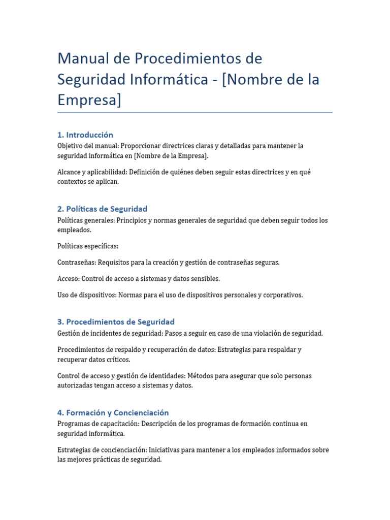 Manual de Procedimientos de Seguridad Informática - (Nombre de La Empresa) | PDF