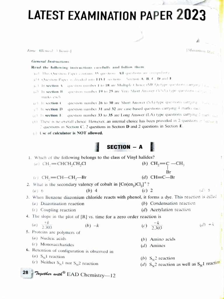 2023 Chemistry Examination Paper | PDF | Aldehyde | Carbohydrates