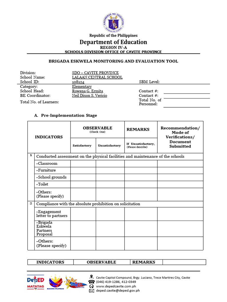 2024 Brigada Eskwela Monitoring Tool | PDF | Natural Environment ...