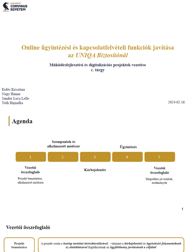 Uniqa Prezentáció ErdősK NagyH SándorL TóthH. Corvinus | PDF
