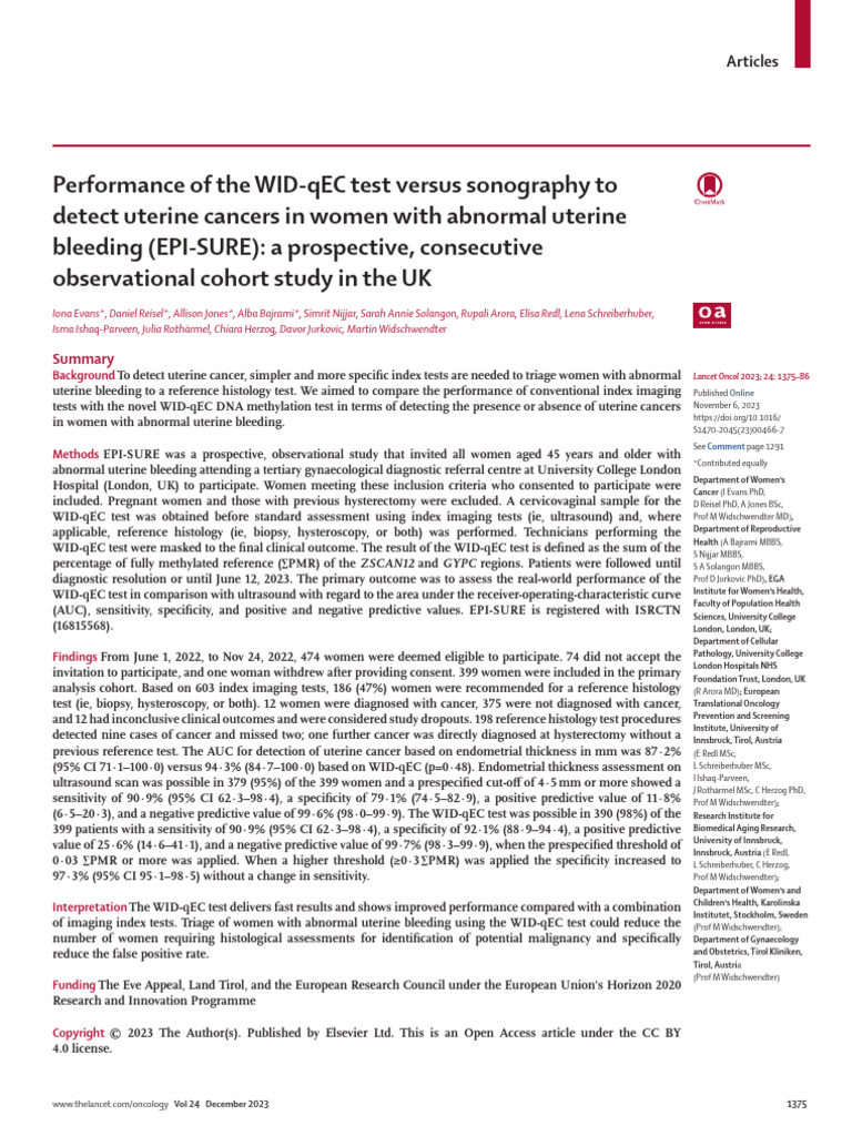 Performance of The WID QEC Test Versus Sonography | PDF | Medical ...