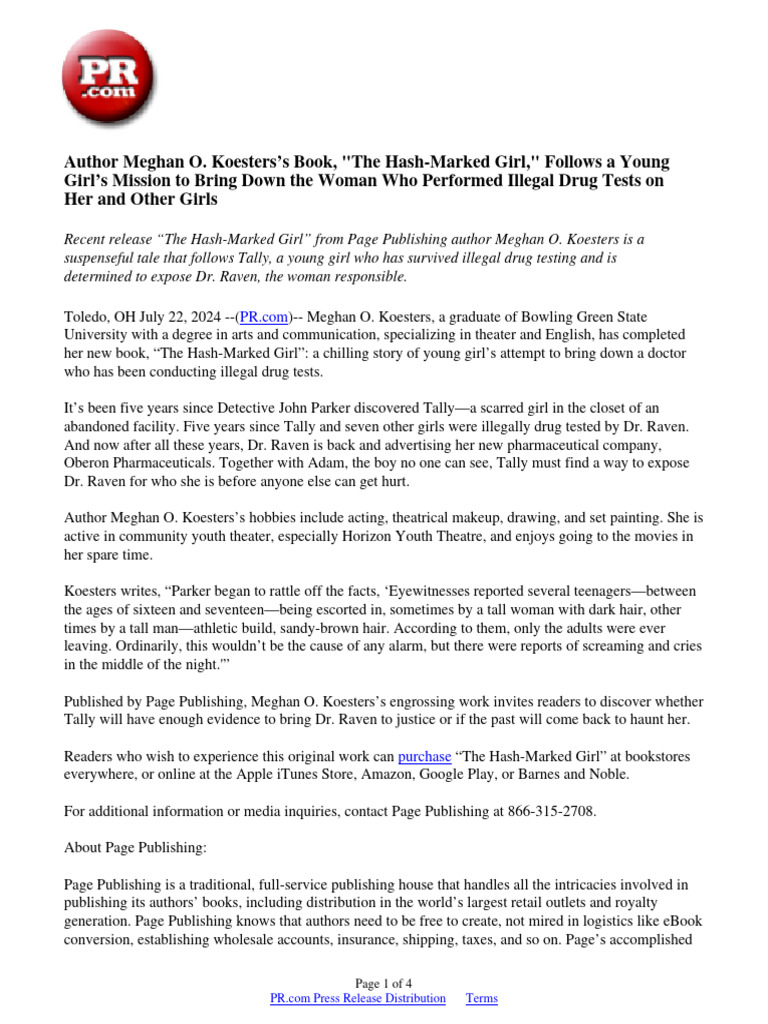 Author Meghan O. Koesters's Book, "The Hash-Marked Girl," Follows A ...