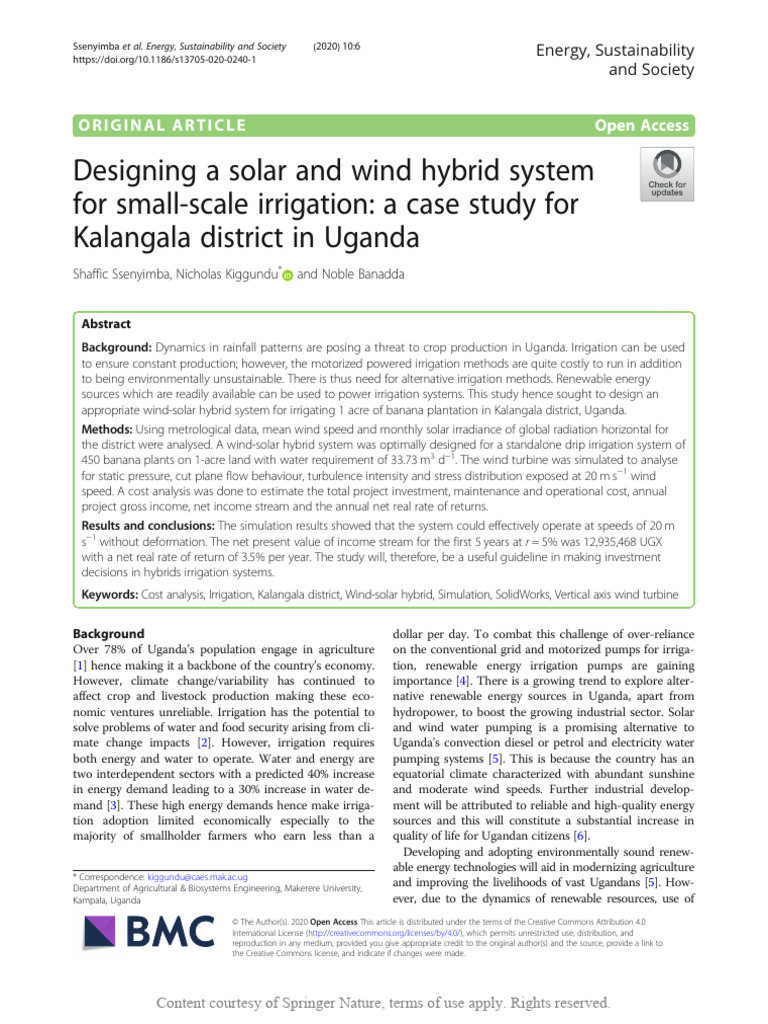 Solar-Wind Hybrid Irrigation Design Uganda | PDF | Wind Turbine ...