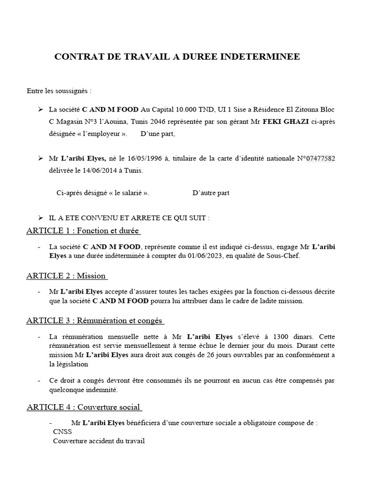 Contrat de Travail | PDF | Travail | Business