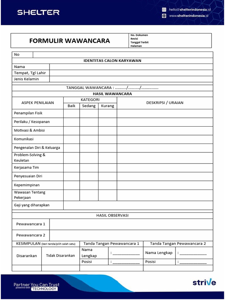 FM-HRD-01-002 Form Wawancara - Kop Shelter | PDF