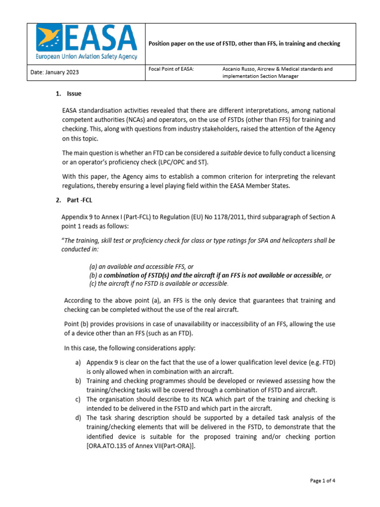 EASA FSTD Use in Training & Checking | PDF | Technology & Engineering