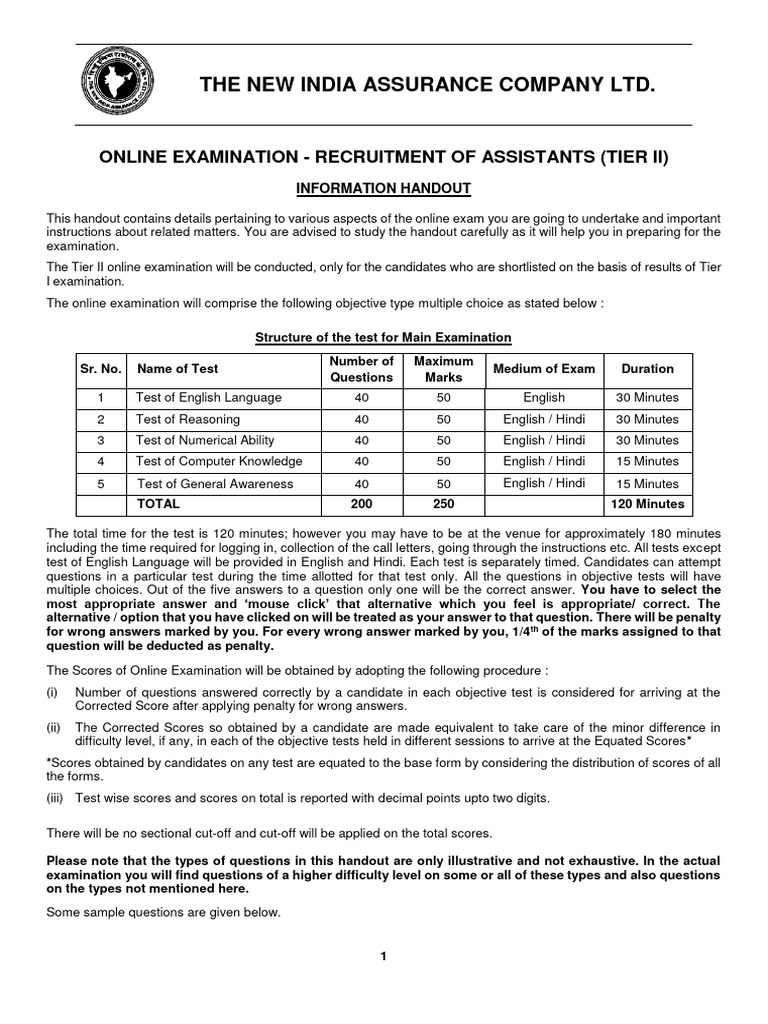 NIA Assistant Tier II Exam Information Handout (English) | PDF | Input ...