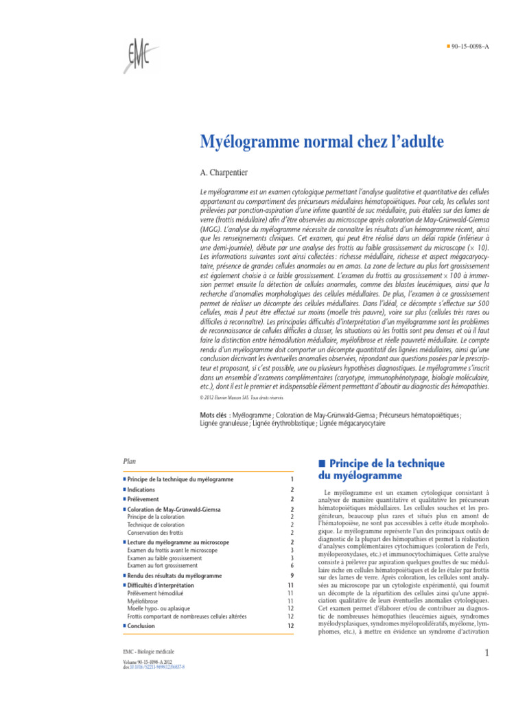 Myélogramme normal chez l'adulte | PDF | Globule rouge | Moelle osseuse