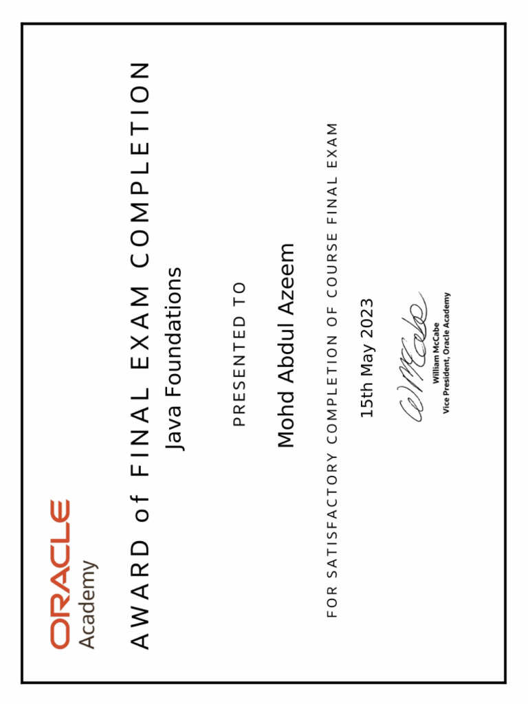 Azeem JAVA Certificate | PDF Azeem JAVA Certificate | PDF