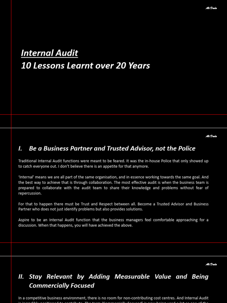 Internal Audit - 10 Lessons Learnt Over 20 Years | PDF | Audit ...