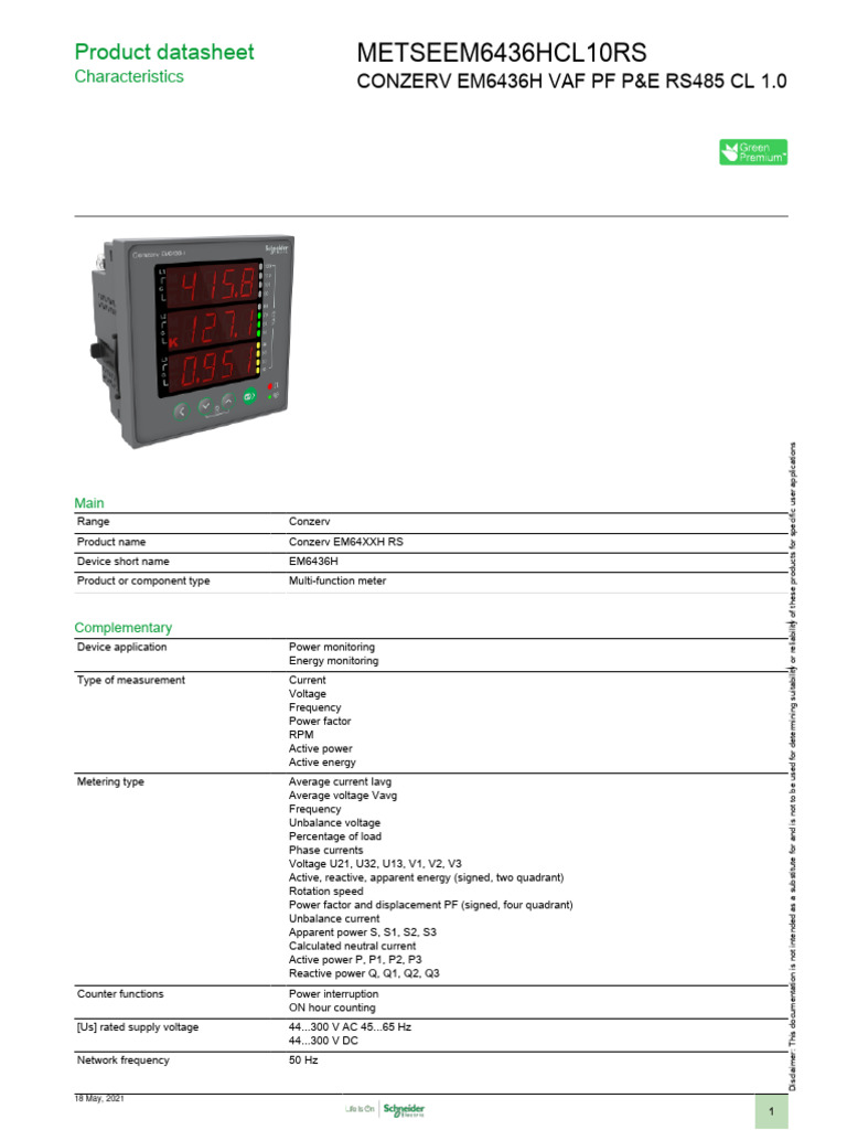 Em6436h Schneider Digital Energy Meter | PDF | Bit Rate ...