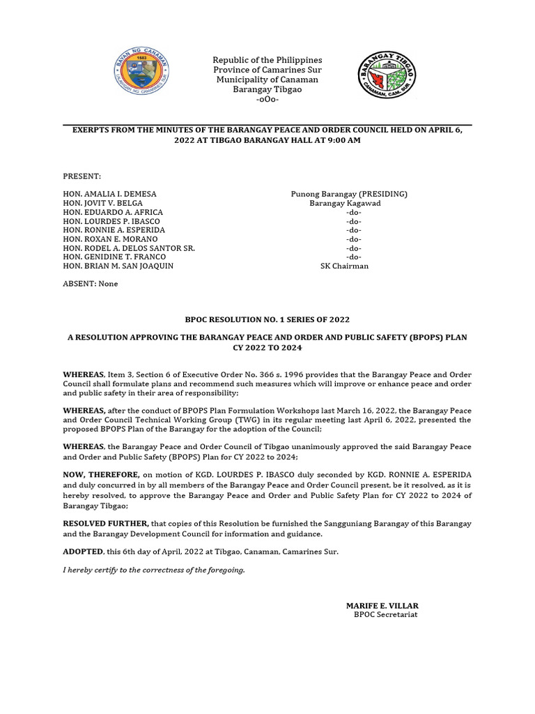 Approval of BPOPS Plan 2022-2024 | PDF