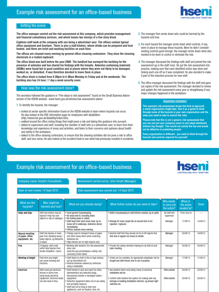 example-risk-assessment-for-an-office-based-business-2016 | PDF | Risk ...