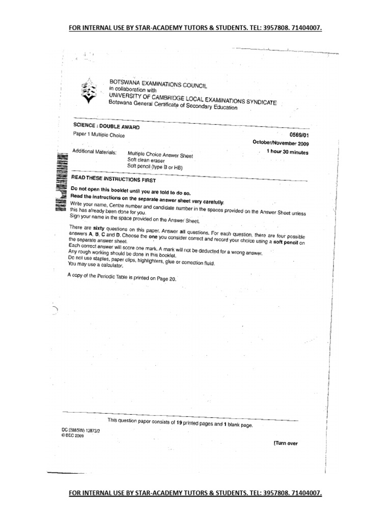 Bgcse Science Double-Award Pp1 2009 | PDF | Career & Growth | Business