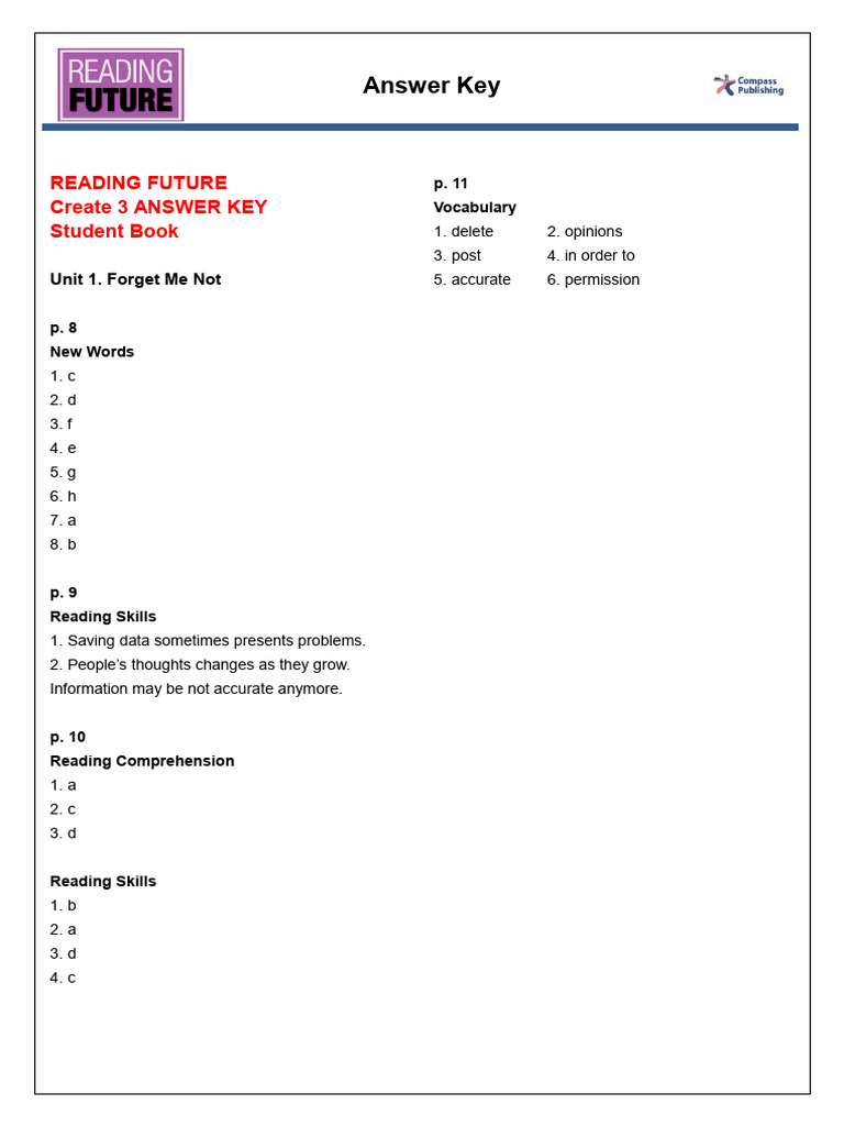 Reading Future Create 3 Answer Key | PDF | Interest | Loans