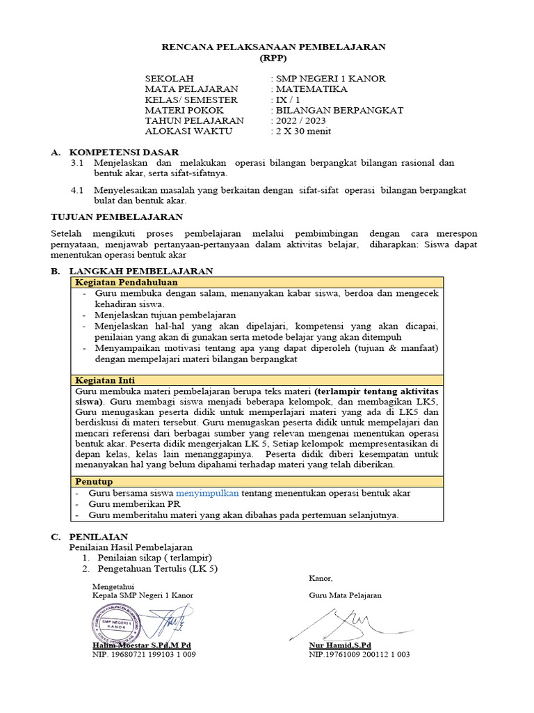 RPP 5 Bil. Berpangkat | PDF