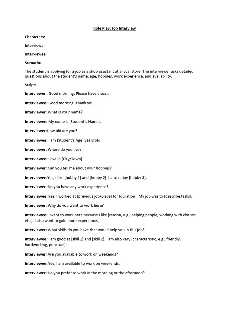 Role Play Interview | PDF