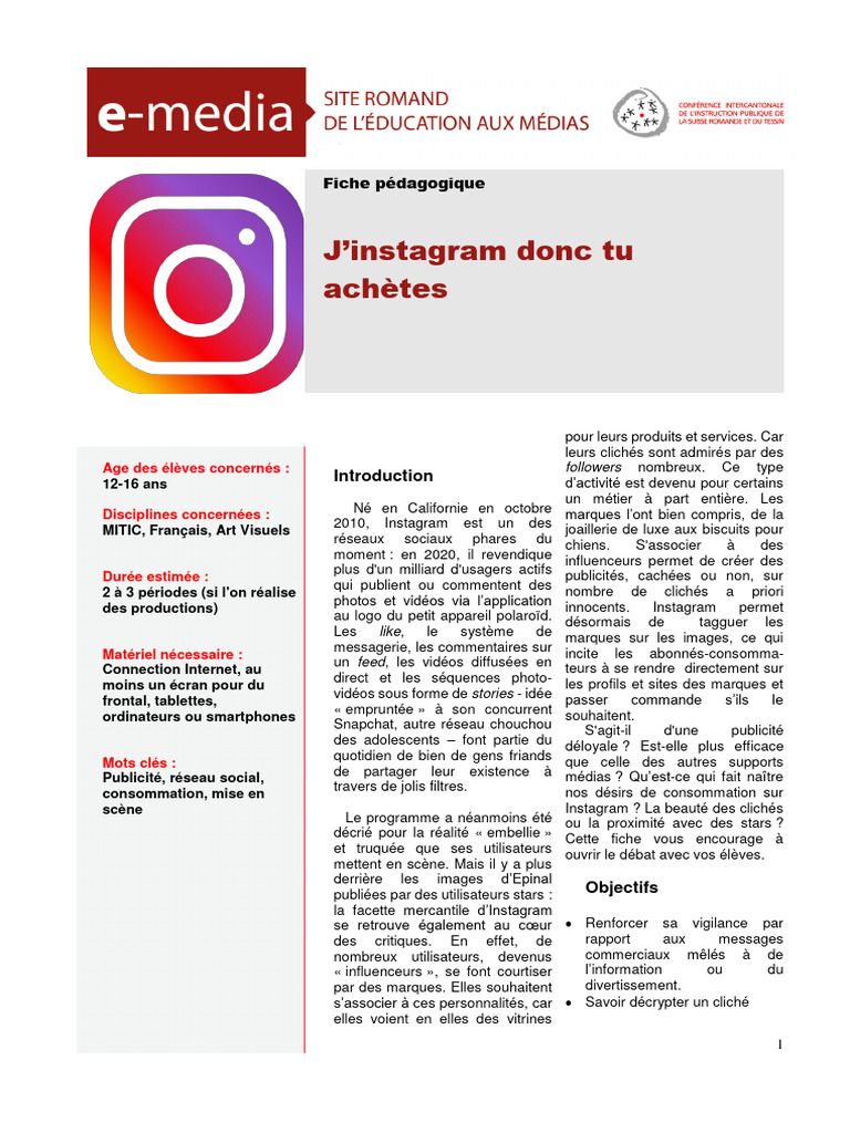 Instagram : Influence et Consommation | PDF | Publicité | Média de masse