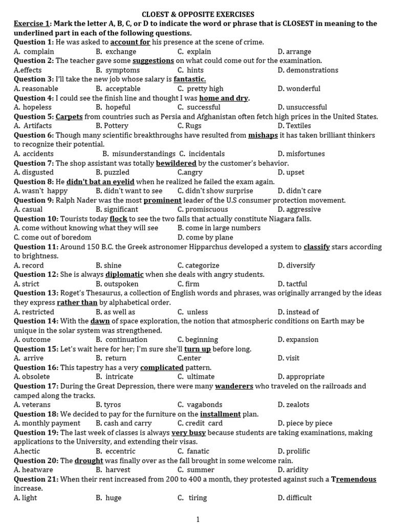 Closest Opposite Exercise | PDF